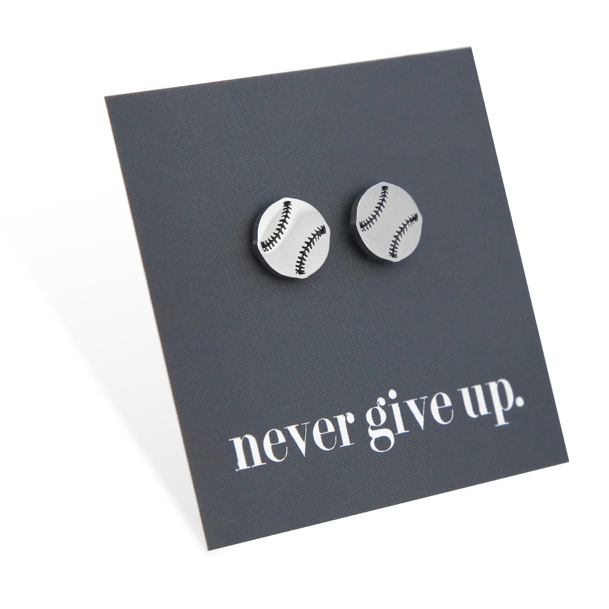 Stainless Steel Earring Studs - Never Give Up - SOFTBALL / BASEBALL ...
